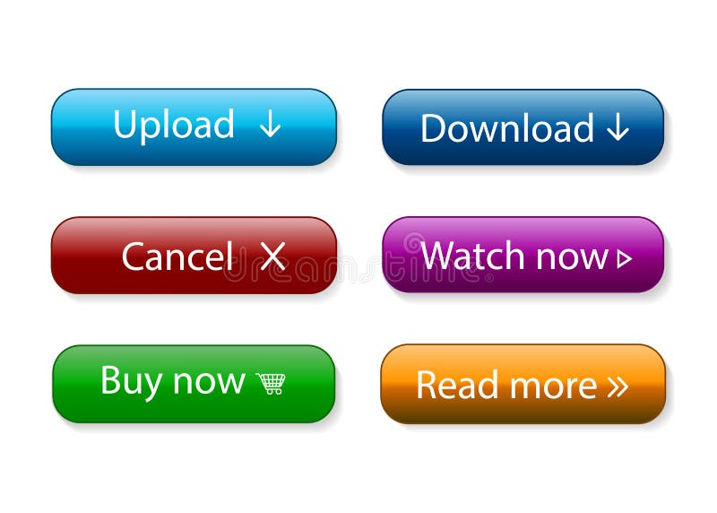 Set Of Vector Modern Material Style Buttons With Text Different Gradient Colors And Icons For