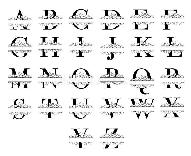 Set of Vector Monogram Letters with Flowers, Split Floral Letters Stock ...