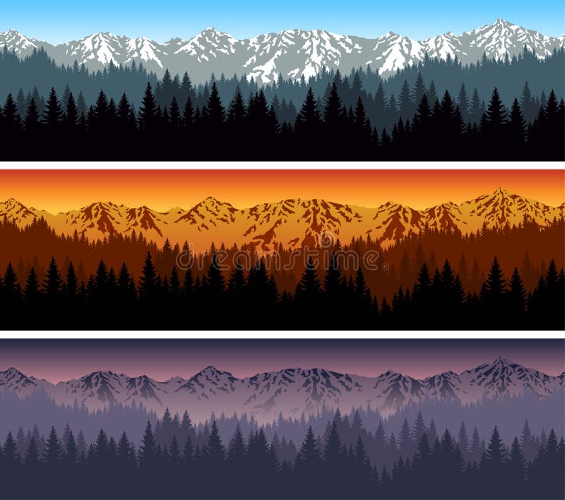 Set of Vector Mountains Forest Background Seamless Pattern Stock Vector ...