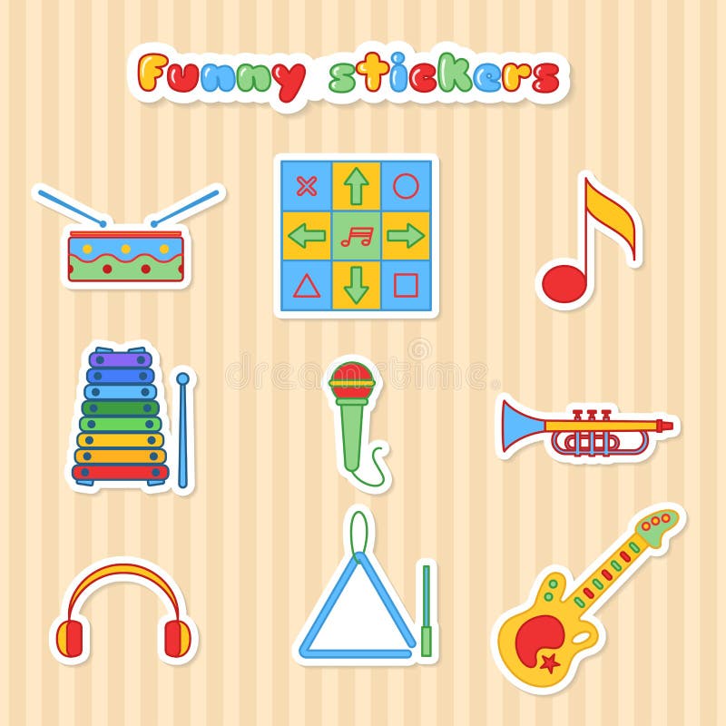 Set of Vector Musical Instrumen Stickers. Stock Vector - Illustration ...