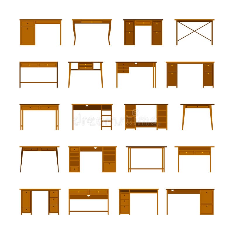 Set of Vector Office Tables and Desks in Flat Style Stock Vector ...