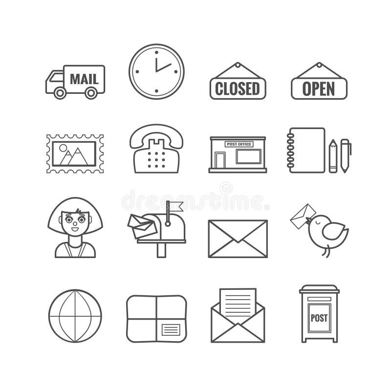 Set of Vector Outline Post Office Icons Stock Vector - Illustration of ...