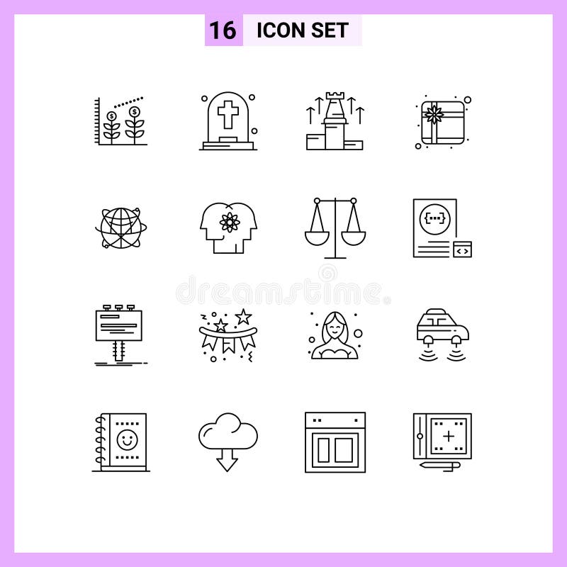 16 Thematic Vector Outlines and Editable Symbols of Data, Globe, Up ...