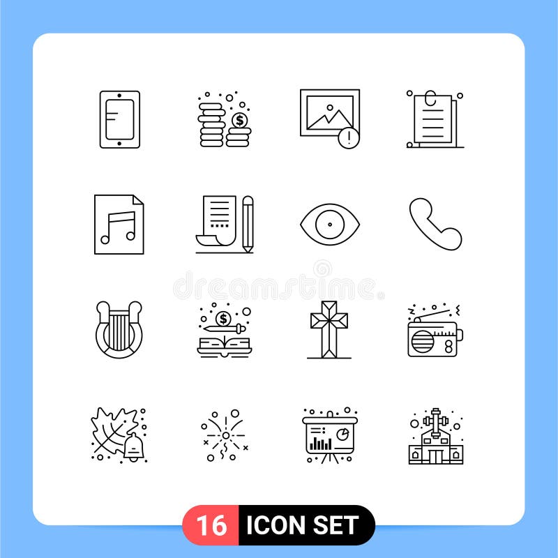 Set Of 16 Vector Outlines On Grid For Document Website Alert Ui Interface Stock Vector