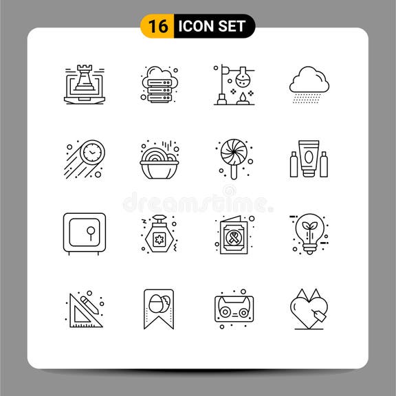 Set of 16 Vector Outlines on Grid for Fast, Rain, Server, Cloud, Experiment Stock Vector ...