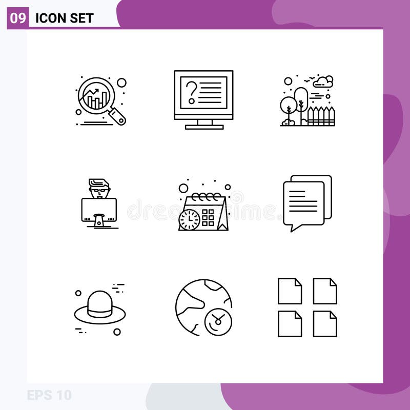 Set Of 9 Vector Outlines On Grid For Schedule Programmer Building Gammer Hacker Stock Vector