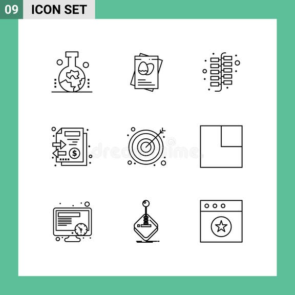 Set of 9 Vector Outlines on Grid for Target, Arrow, China, Money, Files ...