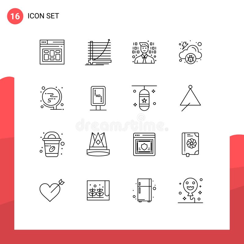 Set of 16 Vector Outlines on Grid for World, Malware, Goal, Virus ...