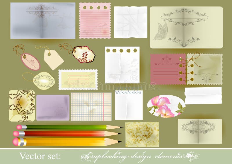 Scrapbooking Set of Old Paper Objects Stock Vector - Illustration of binder, object: 25660289