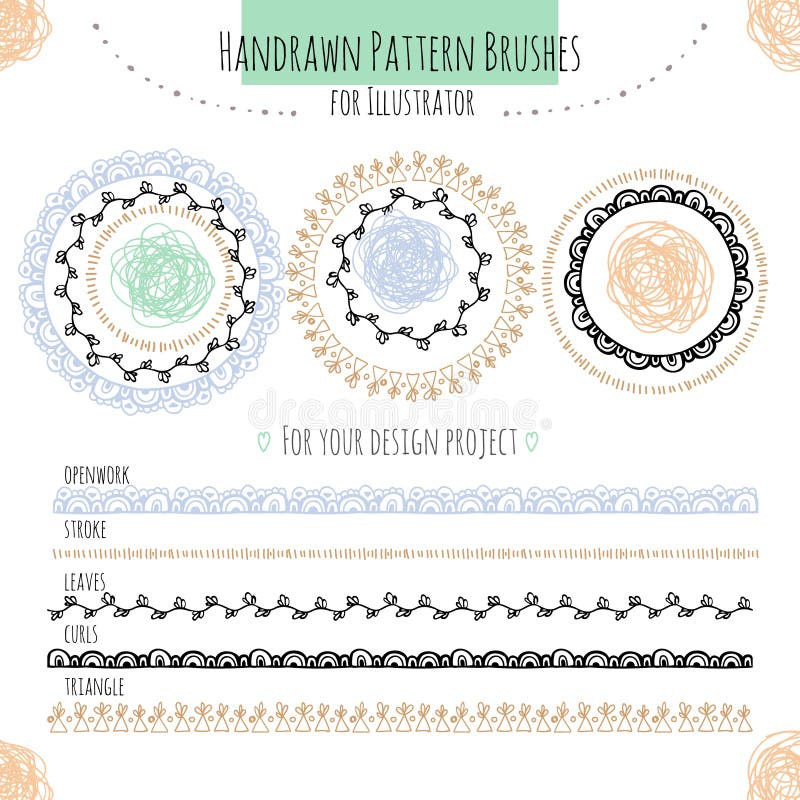 Set with Vector Pattern Hand Drawn Brushes Stock Vector - Illustration ...