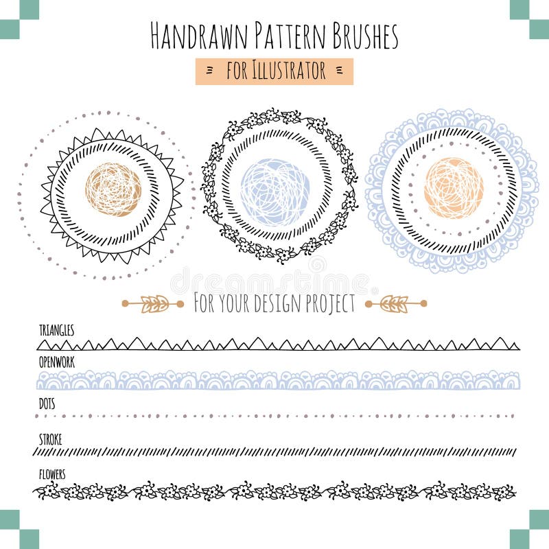 Set with Vector Pattern Hand Drawn Brushes Stock Vector - Illustration ...