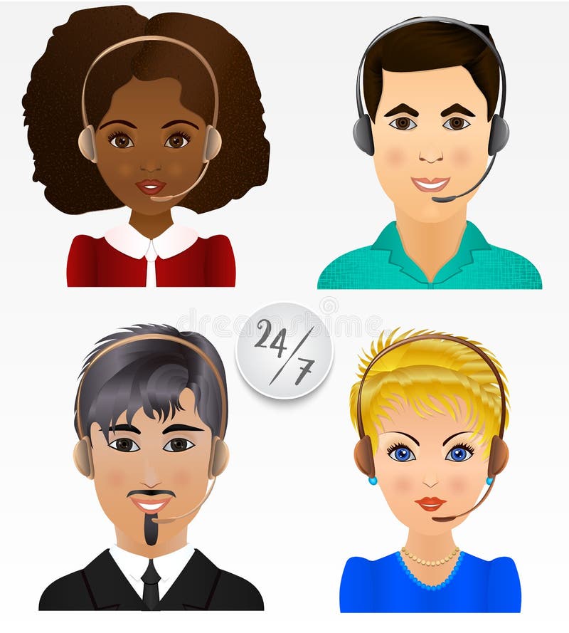 Set Vector People Avatars. Employees of Call Center Support and Stock ...