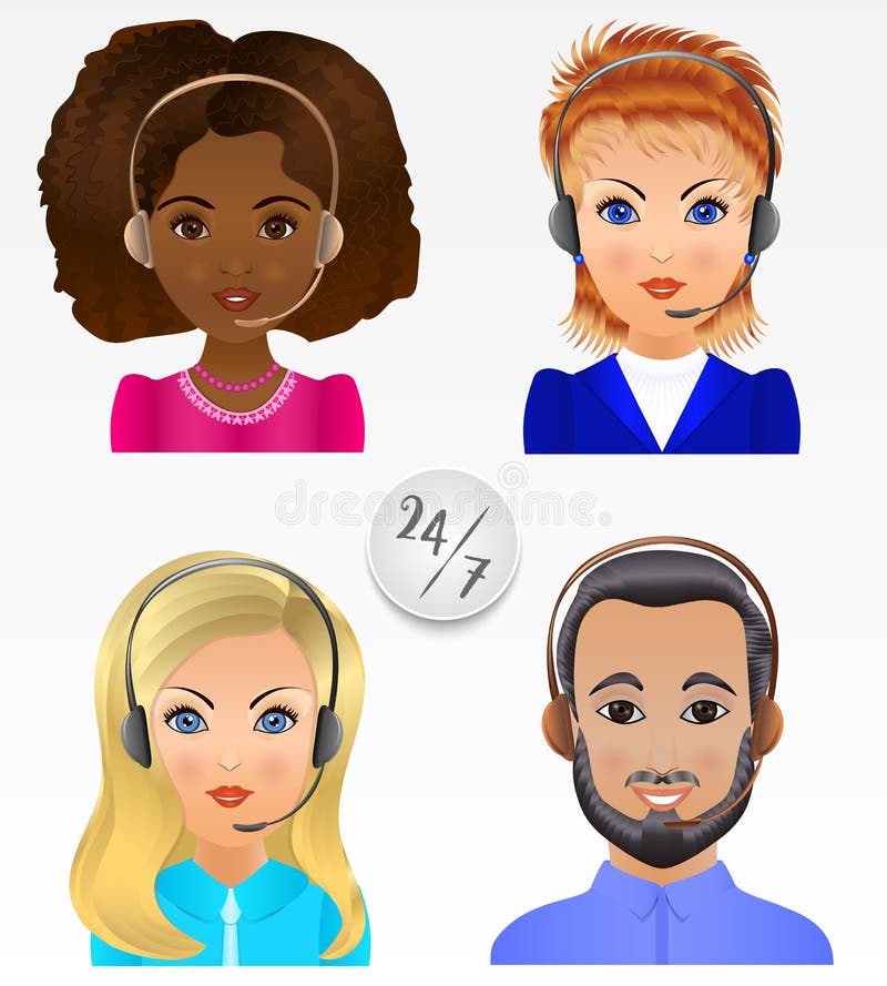 Set Vector People Avatars. Employees of Call Center Support and Stock ...