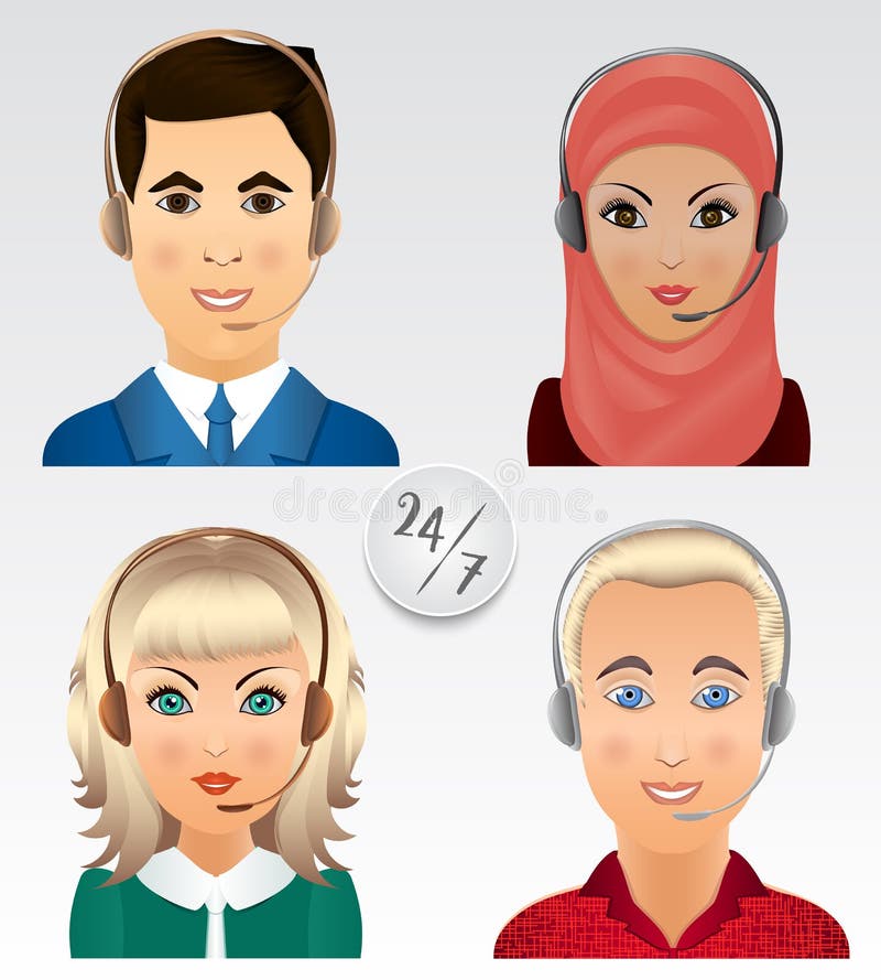 Set Vector People Avatars. Employees of Call Center Support and Stock ...