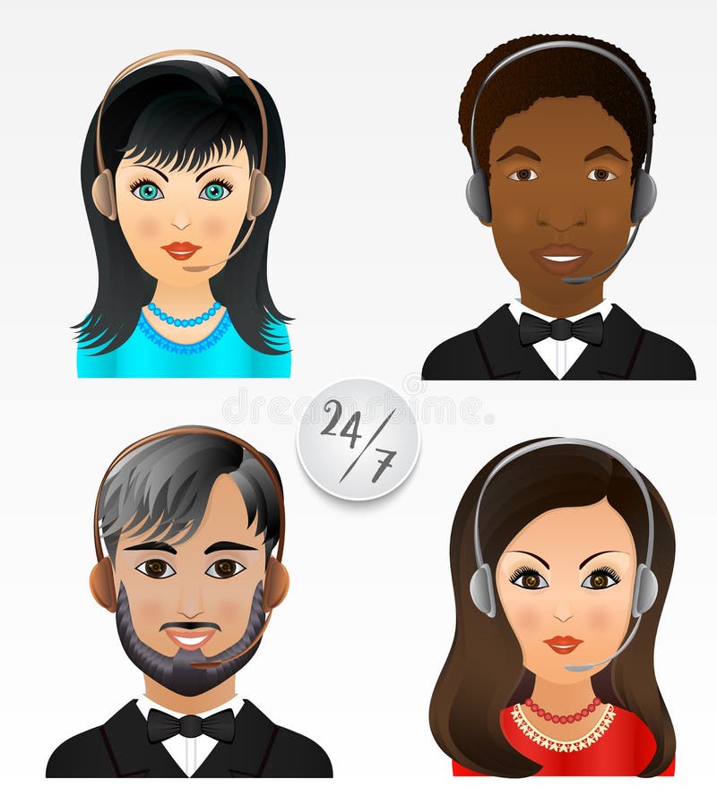 Set Vector People Avatars. Employees of Call Center Support and Stock ...