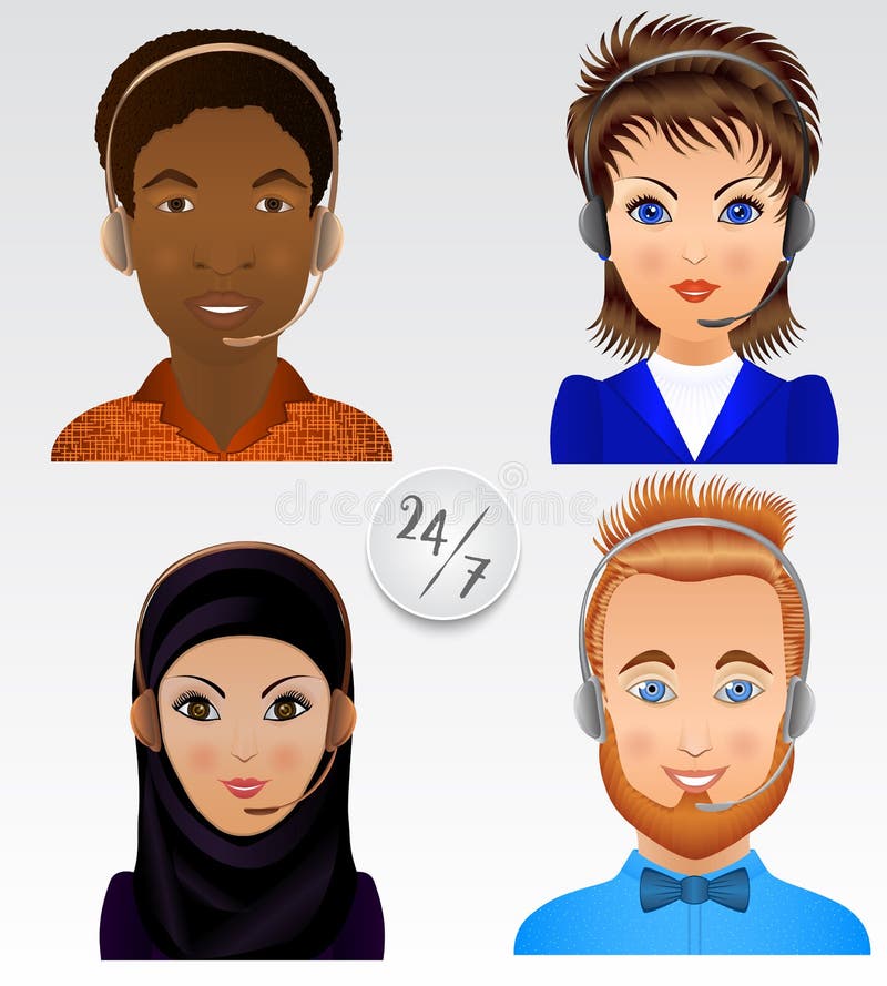 Set Vector People Avatars. Employees of Call Center Support and Stock ...