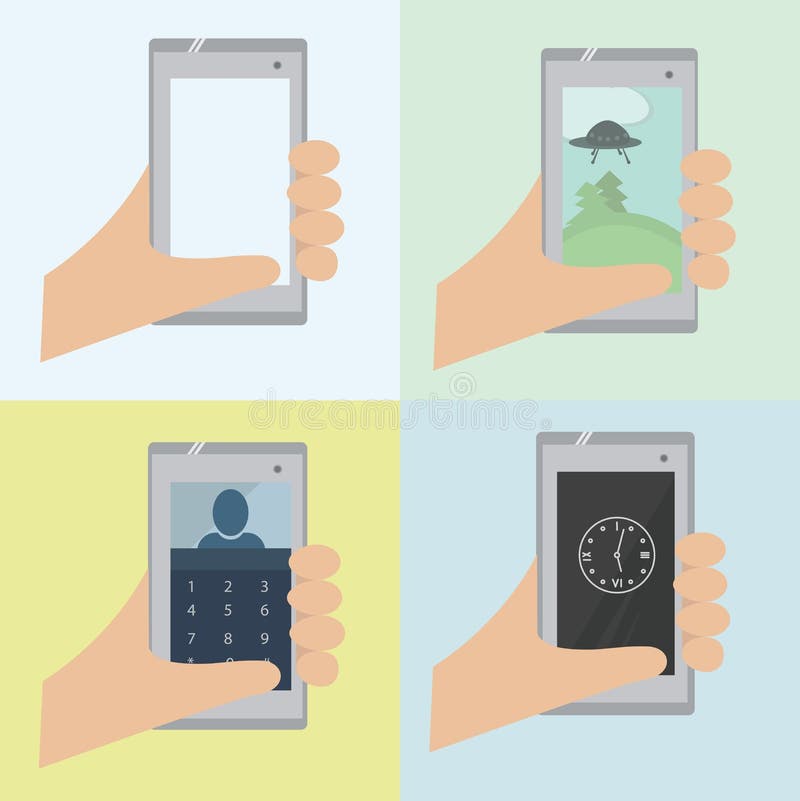 Set of 4 Vector Phone in Hand Stock Vector - Illustration of smartphone ...