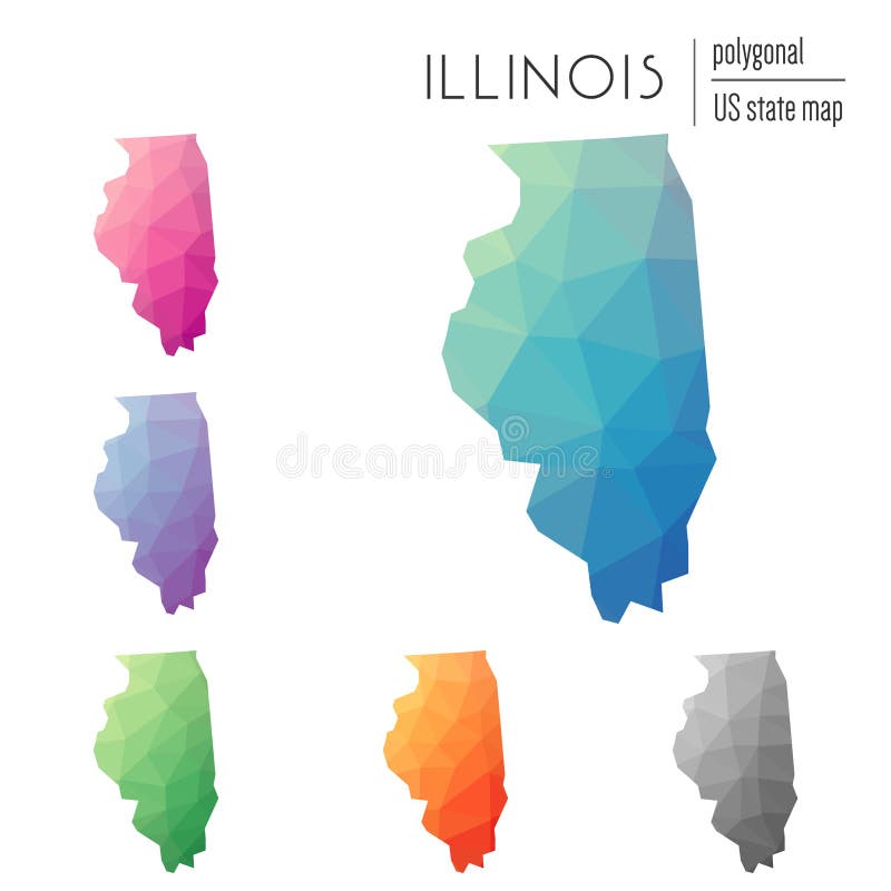Set of Vector Polygonal Illinois Maps. Stock Vector - Illustration of ...
