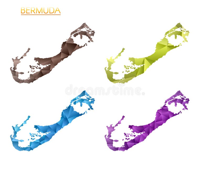 Set of Vector Polygonal Maps of Bermuda. Bright Gradient Map of Island ...