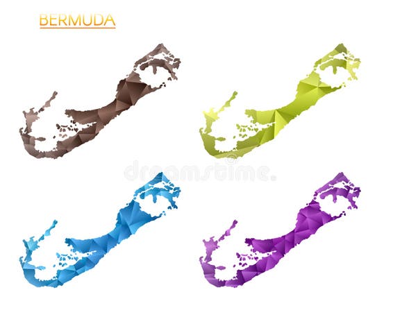 Set of Vector Polygonal Maps of Bermuda. Bright Gradient Map of Island ...
