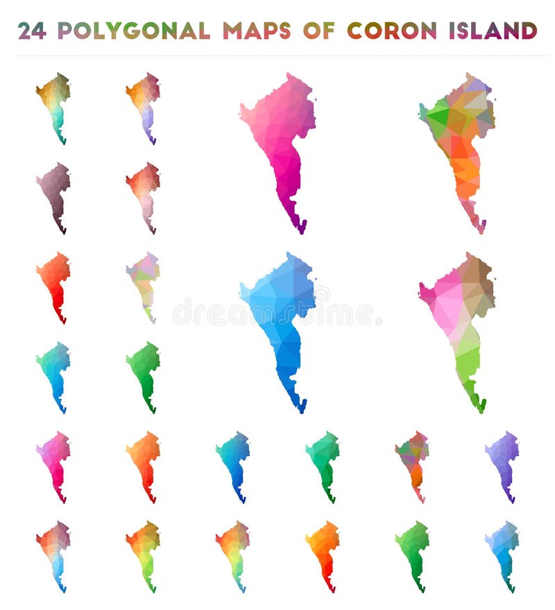 Set of Vector Polygonal Maps of Coron Island. Stock Vector ...