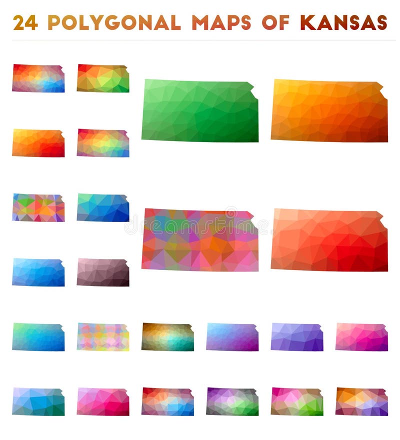 Set of Vector Polygonal Maps of Kansas. Stock Vector - Illustration of ...