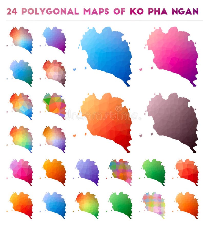 Set of Vector Polygonal Maps of Ko Pha Ngan. Stock Vector ...