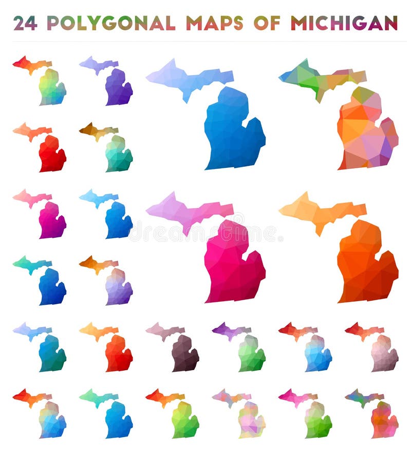 Set Vector Polygonal Michigan Maps Stock Illustrations – 3 Set Vector ...