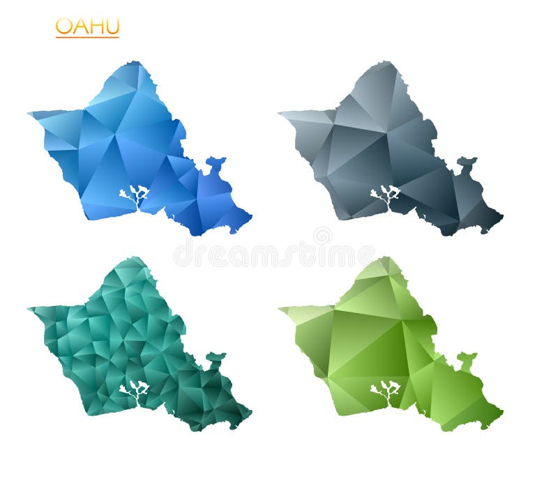 Set of Vector Polygonal Maps of Oahu. Stock Vector - Illustration of ...