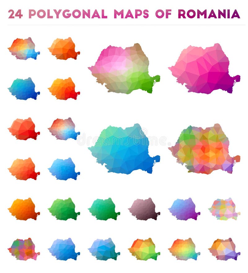Set of Vector Polygonal Maps of Romania. Stock Vector - Illustration of ...