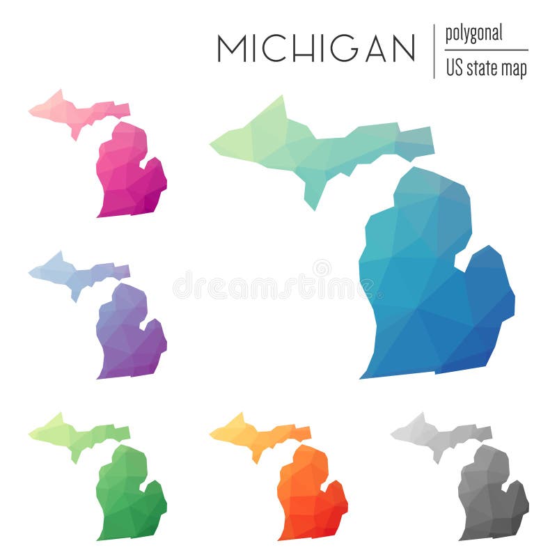 Set Vector Polygonal Michigan Maps Stock Illustrations – 3 Set Vector ...