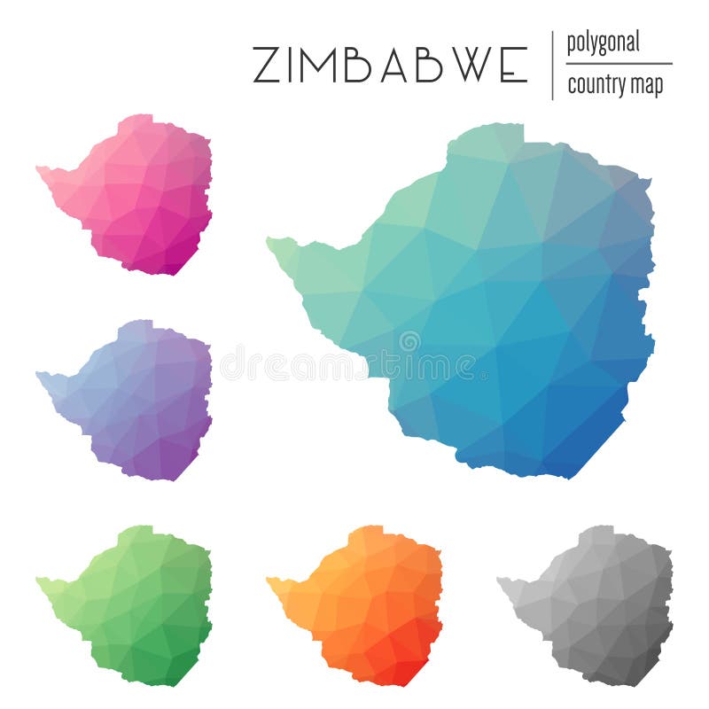 Set of Vector Polygonal Zimbabwe Maps. Stock Vector - Illustration of ...