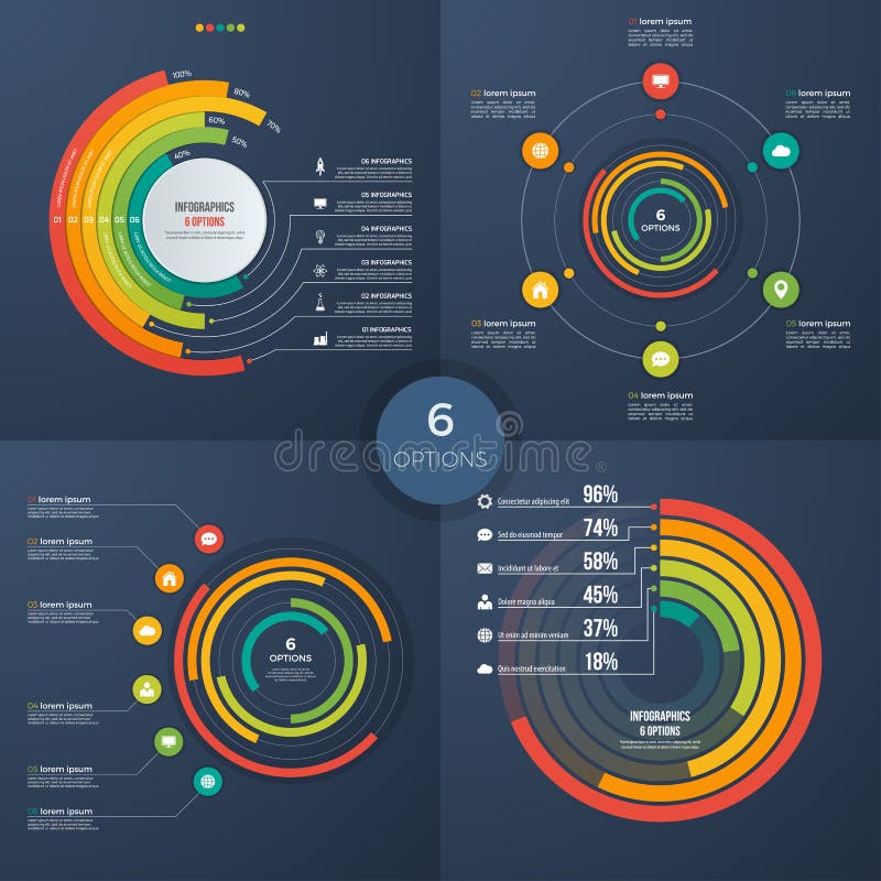Presentation Circle Chart Template with 9 Options. Editable Char Stock ...