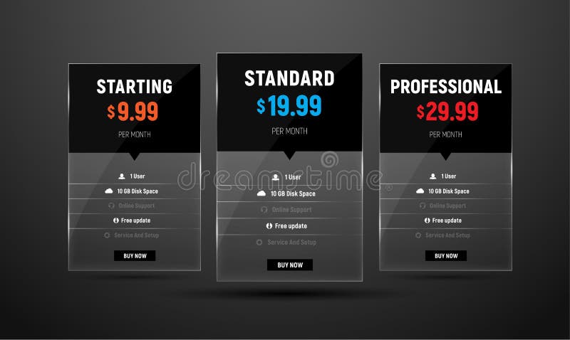 Set of Vector Glass Price Tables for a Web Site Stock Vector ...