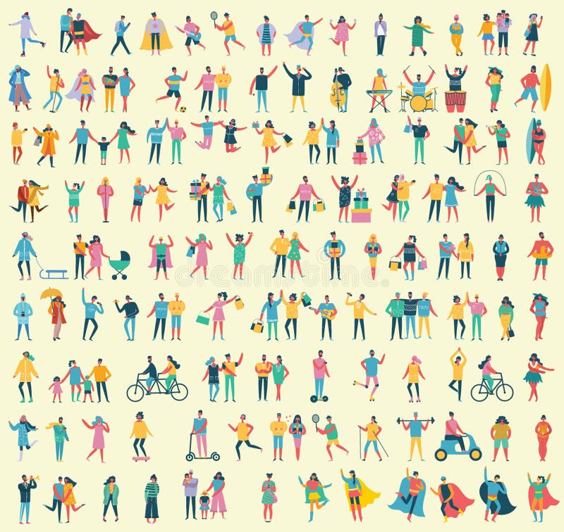 Set of Vector Ready To Animation People Characters Performing Various ...