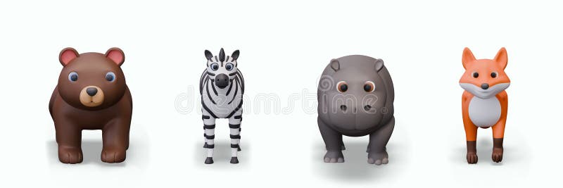Set of Vector Realistic Animals, Front View. Isolated Templates on ...