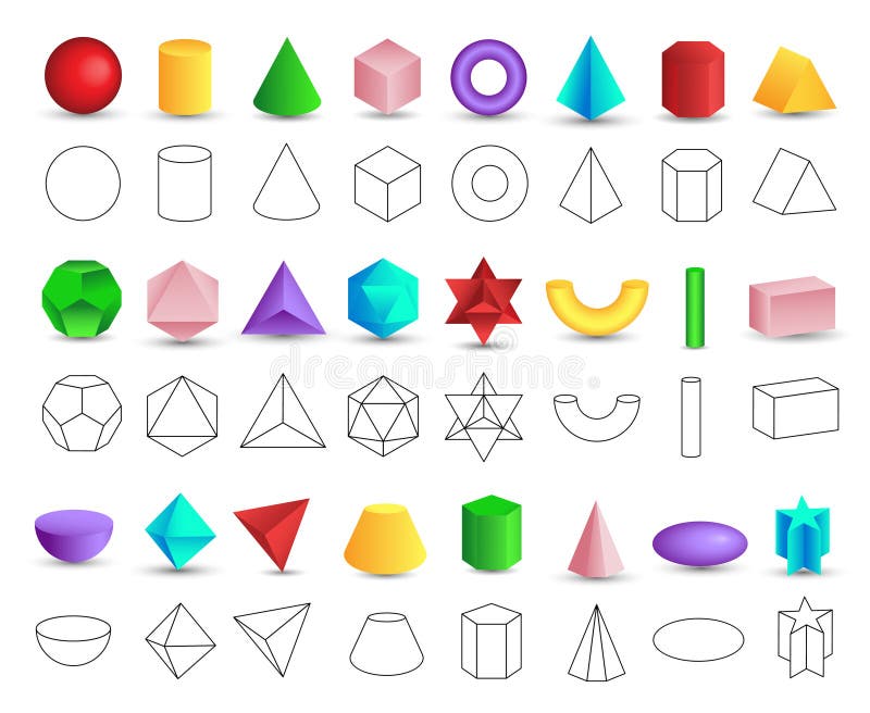 Set of Vector Realistic 3D Colorful Geometric Shapes Isolated on White ...