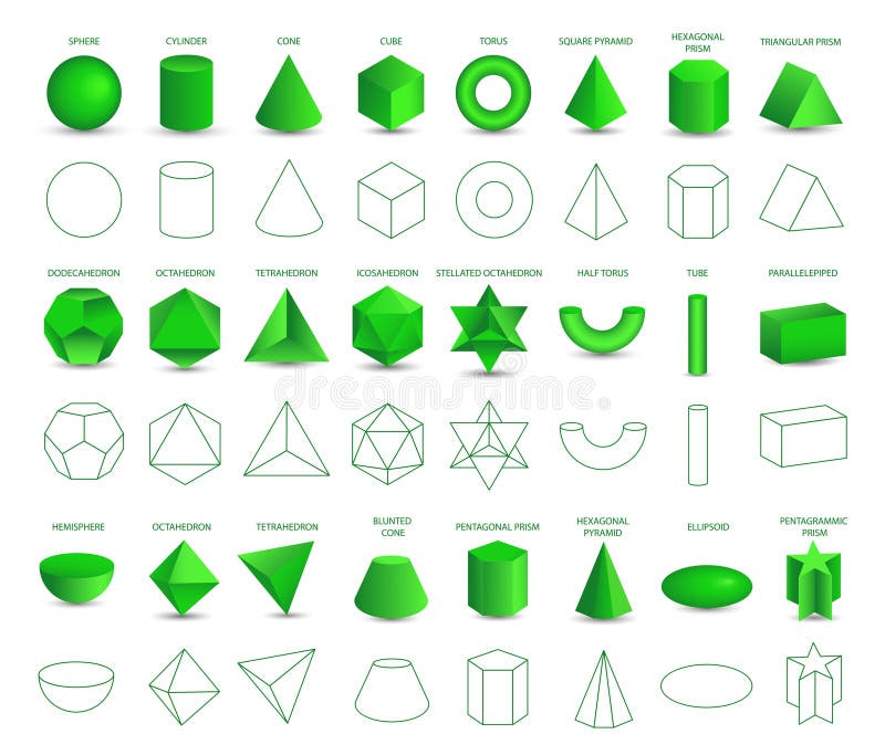 Set of Vector Realistic 3D Green Geometric Shapes Isolated on White ...