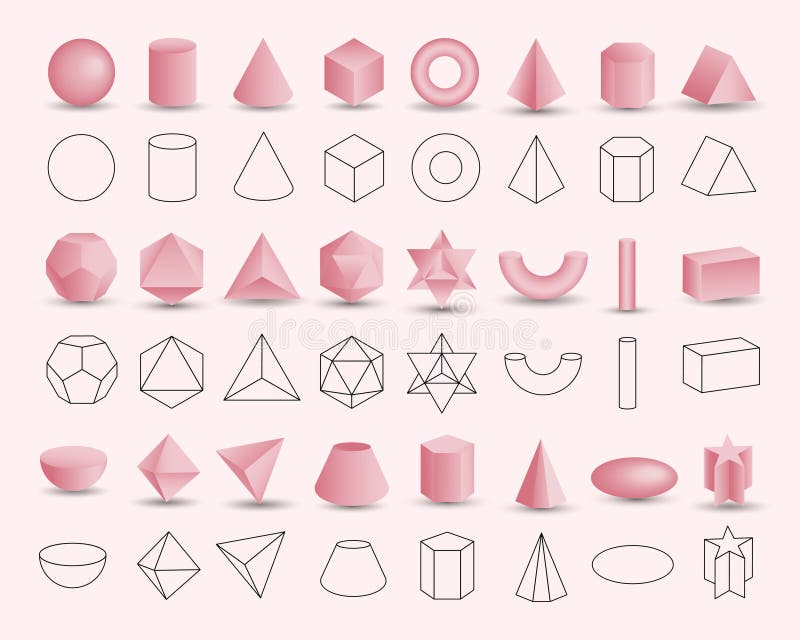 Realistic 3D Pink Geometric Shapes Isolated on Pink Background. Maths ...