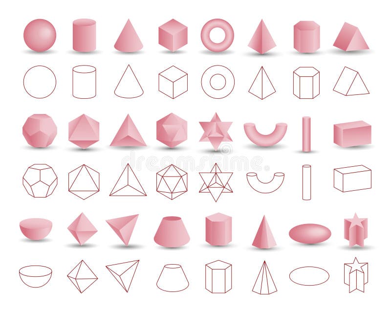 Realistic 3D Pink Geometric Shapes Isolated on Pink Background. Maths ...