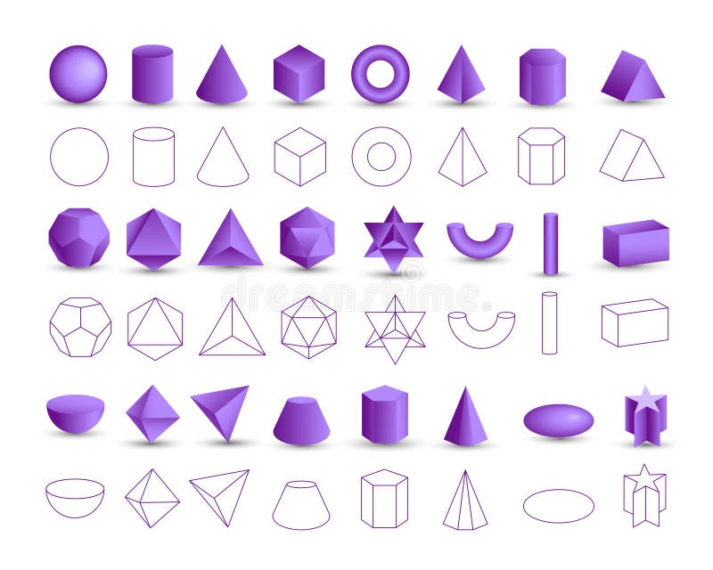 Set of Vector Realistic 3D Purple Geometric Shapes Isolated on White ...