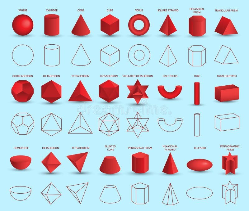 Set of Vector Realistic 3D Red Geometric Shapes Isolated on Background ...