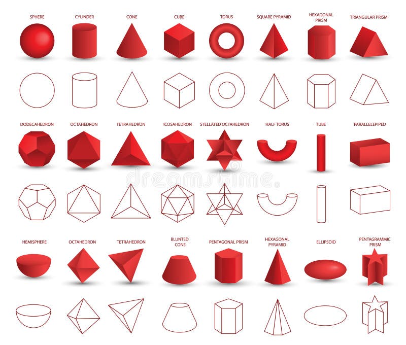 Set of Vector Realistic 3D Red Geometric Shapes Isolated on White ...