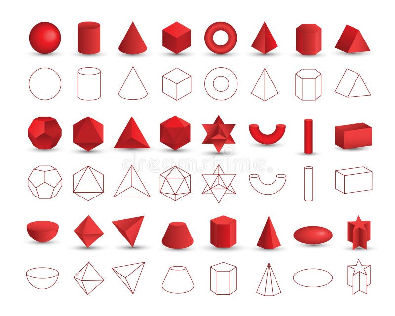Set of Vector Realistic 3D Red Geometric Shapes Isolated on White ...