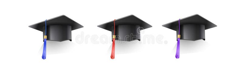 Set of Vector Realistic Mortar Hats. Graduation Cap of a Student with ...