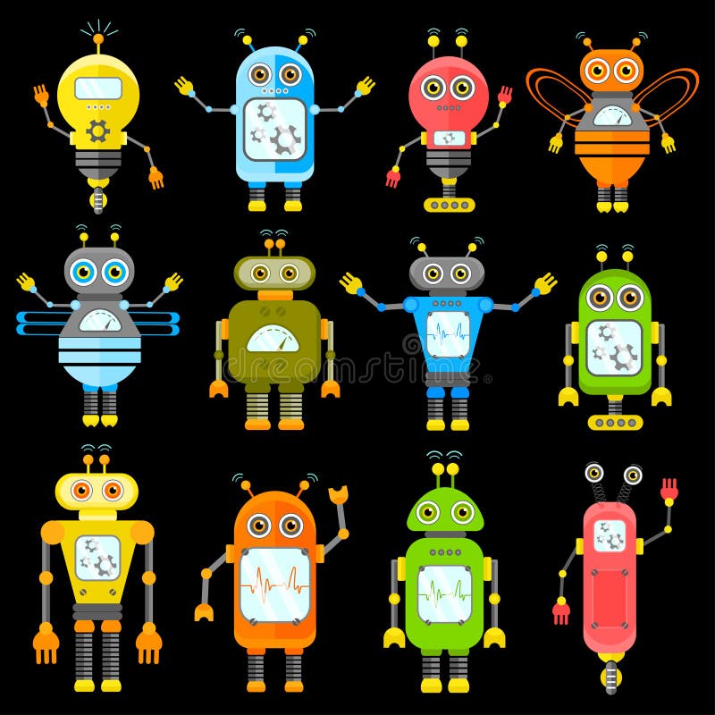 Set of Vector Robots in Cartoon Style. Stock Vector - Illustration of ...