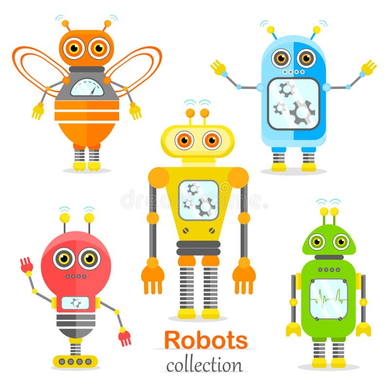Set of Vector Robots in Cartoon Style. Stock Vector - Illustration of ...
