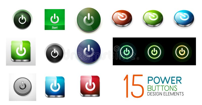 Set of Vector Round Start Power Buttons Stock Vector - Illustration of ...