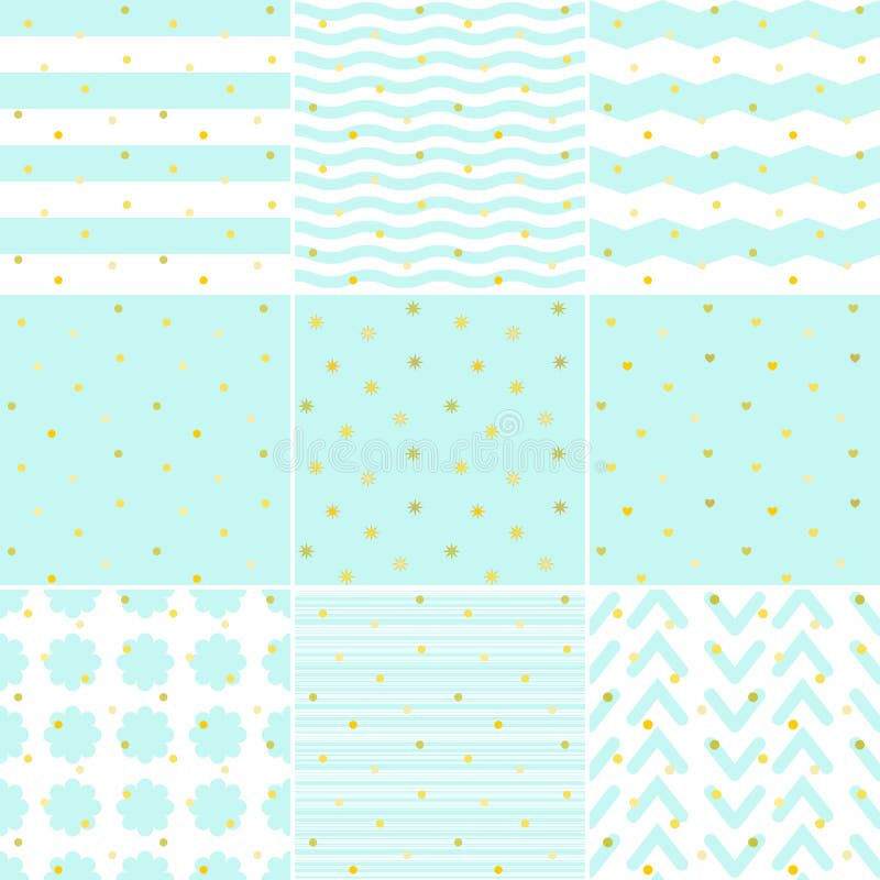 Set of Vector Seamless Backgrounds in Mint, White, Gold Colors Stock ...