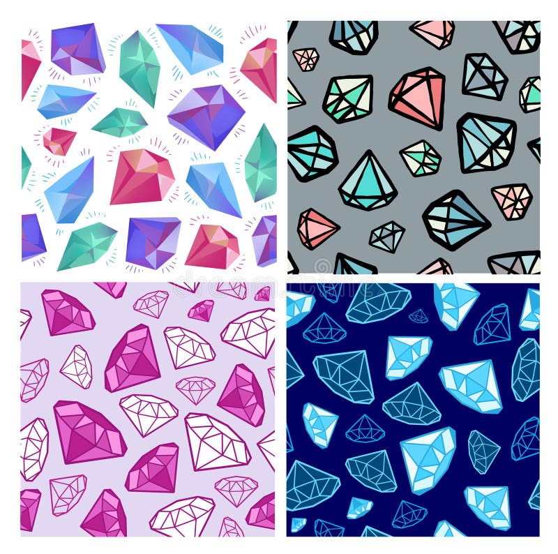 Set of Vector Seamless Diamonds Patterns. Jewelry, Jems Backgrounds ...